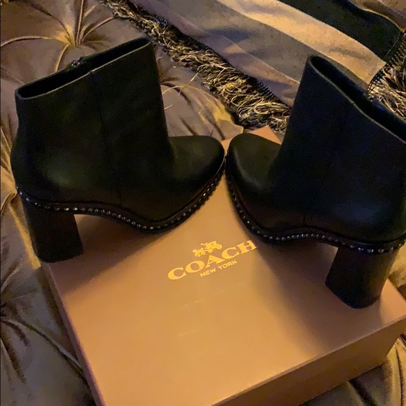 Coach | Shoes | Coach Black Leather Sole Studded Bootie | Poshmark